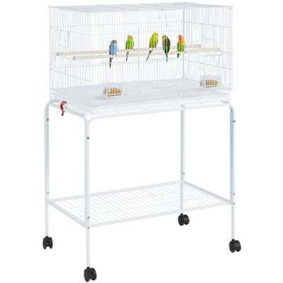 Yaheetech White Metal Bird Cage Flight Cage with Rolling Stand Extra Space
