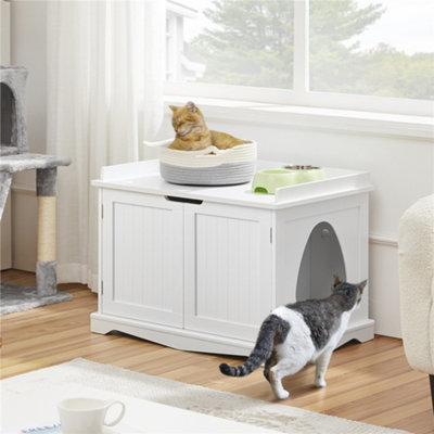 Yaheetech White Multifunctional Wooden Cat Litter Box with Door and ...