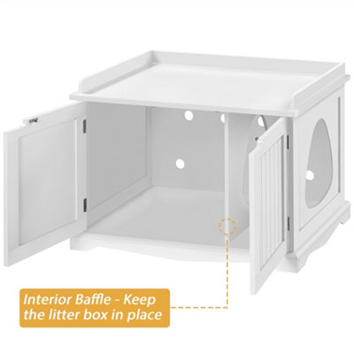 Yaheetech White Multifunctional Wooden Cat Litter Box with Door and ...
