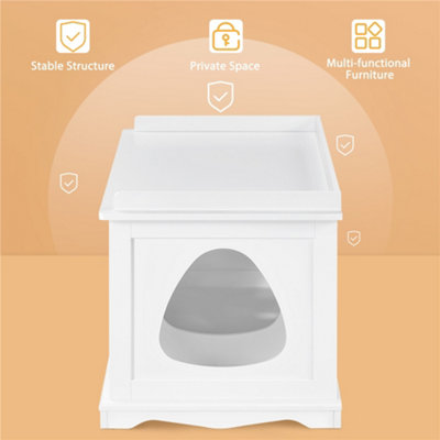 Yaheetech White Multifunctional Wooden Cat Litter Box with Door and ...