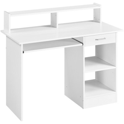 Yaheetech White Office Computer Desk with Keyboard Tray