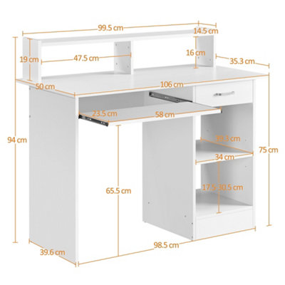 Yaheetech White Office Computer Desk with Keyboard Tray