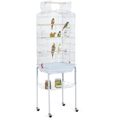 Yaheetech White Open Top Metal Bird Cage Large Rolling Parrot Cage w ...