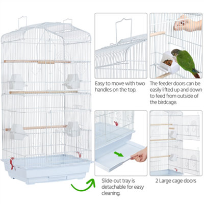 Yaheetech White Open Top Metal Birdcage Parrot Cage with Slide-out Tray ...