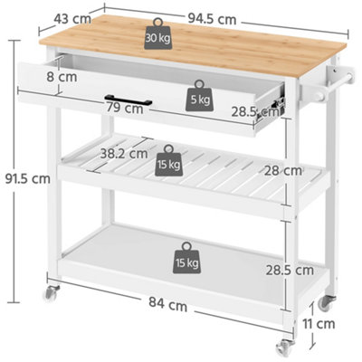 Yaheetech White Rolling Kitchen Island Cart with Storage and Drawer