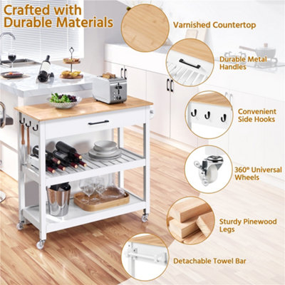 Yaheetech White Rolling Kitchen Island Cart with Storage and Drawer