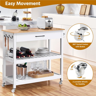 Yaheetech White Rolling Kitchen Island Cart with Storage and Drawer