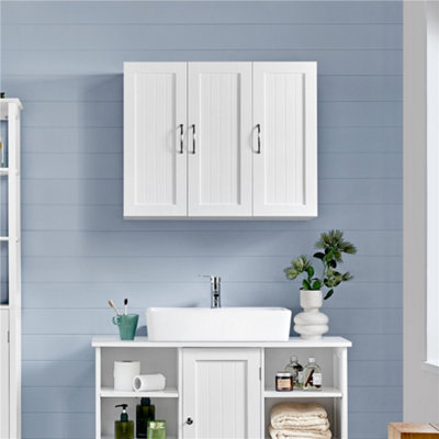 Yaheetech White Wall Mounted Bathroom Cabinet with 3 Doors Adjustable ...