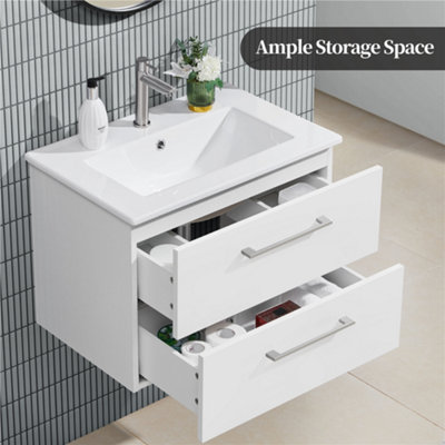 Yaheetech White Wall Mounted Bathroom Vanity Unit Cabinet with Ceramic ...