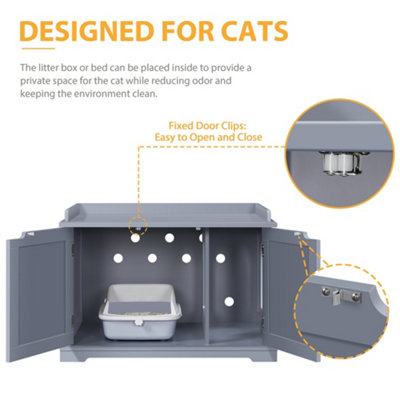 Yaheetech Wooden Pet Litter Box Furniturewith Storage Grey