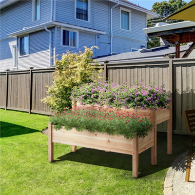 Yaheetech Wooden Raised Garden Bed 2-tier Elevated Planting Box Twin ...