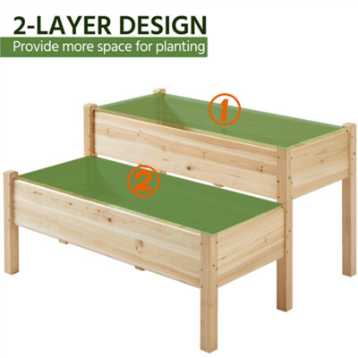 Yaheetech Wooden Raised Garden Bed 2-tier Elevated Planting Box Twin ...