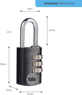 Yale Black Aluminium Combination Padlock 20m - YE3CB/20/121/1/BK