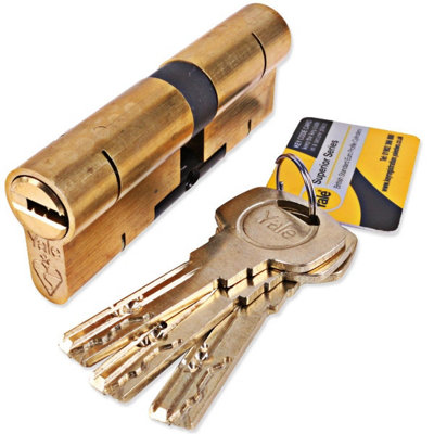 Yale Polished Brass High Security 45/55 1 Star Double Cylinder 3 Keys 100mm