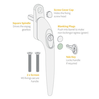 Yale Quartus Inline Window Handle - Champagne Gold, 20mm