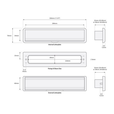Yale Yaleseal 12" Letterplate - 40-80mm, Polished Chrome/Black