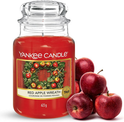 Yankee Candle Scented Candle - Red Apple Wreath Large Jar Candle - Long ...