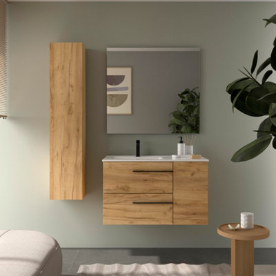 YARA PLUS Vanity Unit 90cm Oak Basin Ceramic Left tap 1P