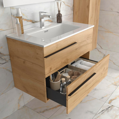 YARA Vanity Unit 60cm Oak Basin Ceramic