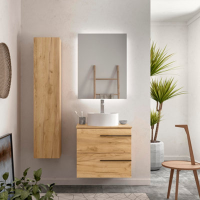 YARA Vanity Unit 60cm Oak worktop Basin Ceramic