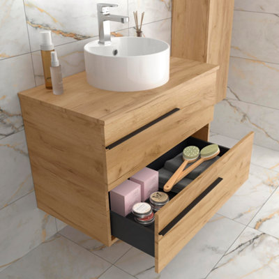 YARA Vanity Unit 60cm Oak worktop Basin Ceramic