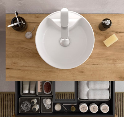 YARA Vanity Unit 60cm Oak worktop Basin Ceramic