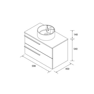 YARA Vanity Unit 60cm Oak worktop Basin Ceramic