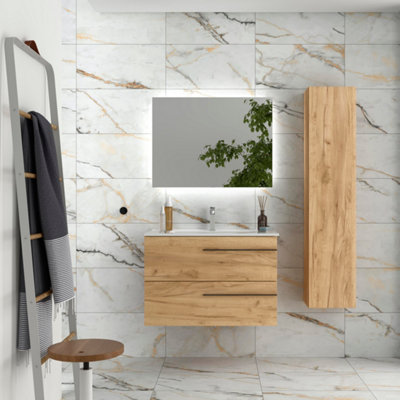 YARA Vanity Unit 80cm Oak Basin Ceramic