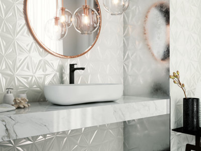 Yara White Metallic 3D 285mm x 330mm Ceramic Wall Tiles (Pack of 11 w ...