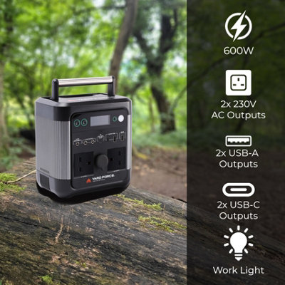 Yard Force 600W Portable Power Station with 25.9V / 20Ah Lithium-Ion battery, triple USB ports ...