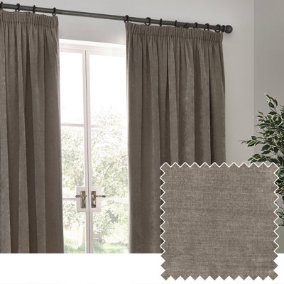 Yard Heavy Chenille Velvet Greige Pencil Pleat Curtains, 229 x 137cm