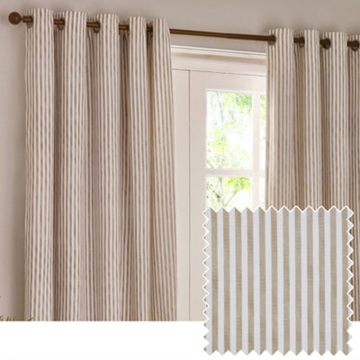 Yard Hebden Striped Cotton Eyelet Curtains, Natural, (W) 117 x (D) 183cm