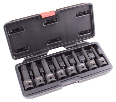 YATO YT-1065, 1/2" impact torx socket bit set 8 pcs sizes T30-T80mm ...