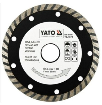 YATO YT-6023, diamond cutting disc 125mm, turbo type for concrete stone ...