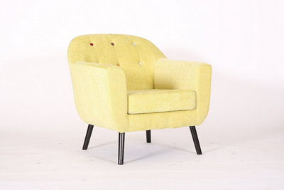 Yellow 1 Seater Retro Designer Accent Curved Fabric Linen Tub Chair ...