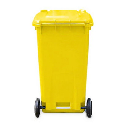 Yellow 240L Standard Sized Outdoor Recycling Wheelie Bin With Rubber ...