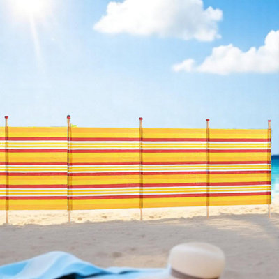 Yellow 6 Pole Heavy Duty Windbreak, Beach Sun Shade, Camping & Caravan ...