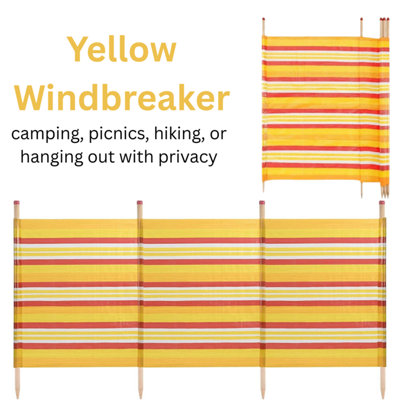 Yellow 6 Pole Heavy Duty Windbreak, Beach Sun Shade, Camping & Caravan ...