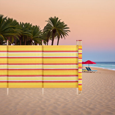 Yellow 6 Pole Heavy Duty Windbreak, Beach Sun Shade, Camping & Caravan ...