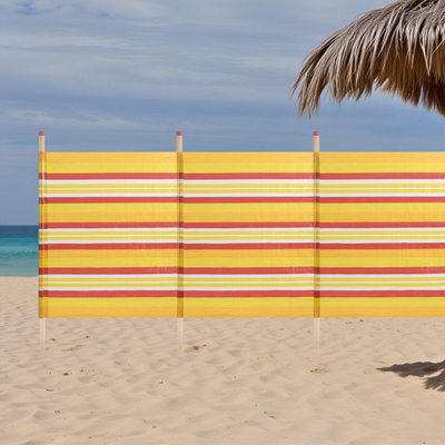 Yellow 6 Pole Heavy Duty Windbreak, Beach Sun Shade, Camping & Caravan ...