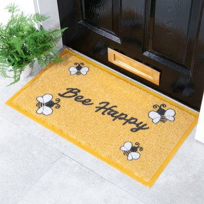 Yellow Bee Happy Doormat (70 x 40cm) | DIY at B&Q