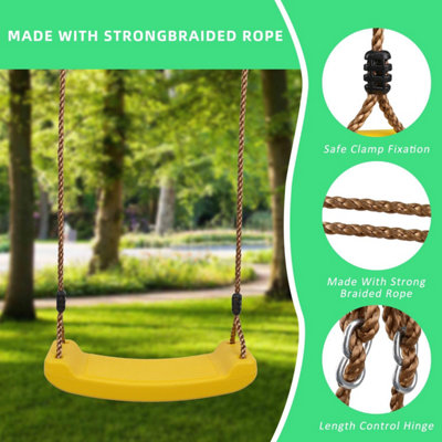 Yellow Children Adjustable Garden Swing Seat with Braided Rope & Secure ...