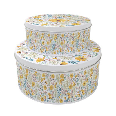 Yellow Daisies Set of 2 Cake Tins Gift - Nesting Round Large & Medium ...
