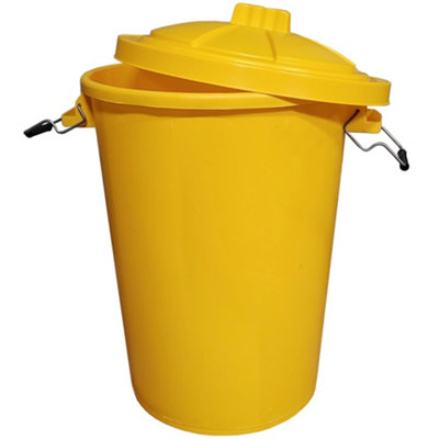 Yellow Dustbin Extra Large with Clip Locking Lid 80L Plastic Dustbin ...