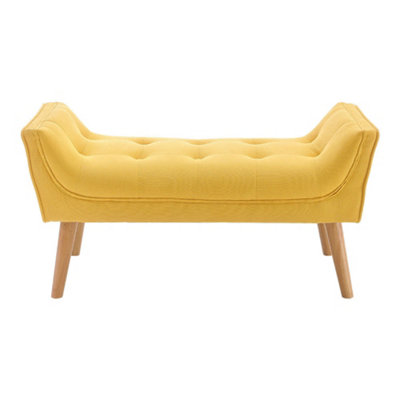 Yellow Fabric Upholstered Accent Hallway Bench Bed End Bench Footstool ...