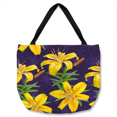 Yellow Lily Flowers Tote bat Designer Style