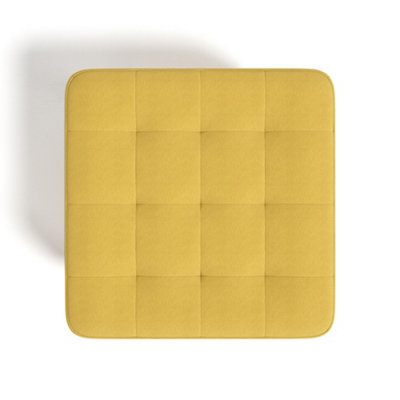 Yellow Linen Upholstered Footstool Footrest with Padded Wooden Legs W ...