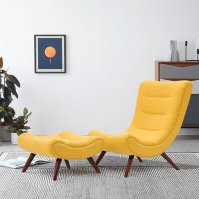 Yellow Modern Curved Lounge Chair with Footstool | DIY at B&Q
