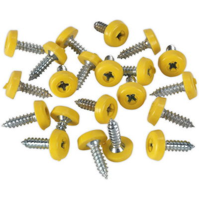 Yellow Numberplate Screws - 50 Pack, 4.8 x 18mm Plastic Enclosed Head ...