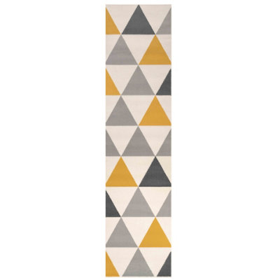 Yellow Ochre Grey Diamond Geometric Living Room Runner Rug 80x320cm